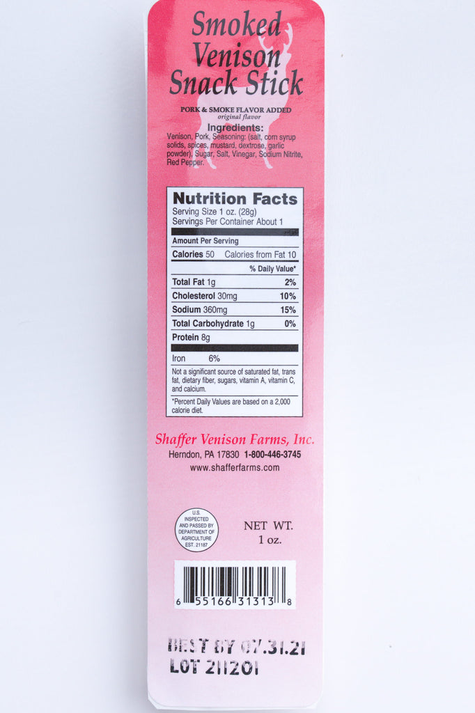 Individual packaged original venison snack stick