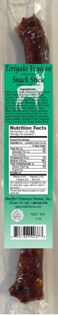 Individual packaged teriyaki venison snack stick